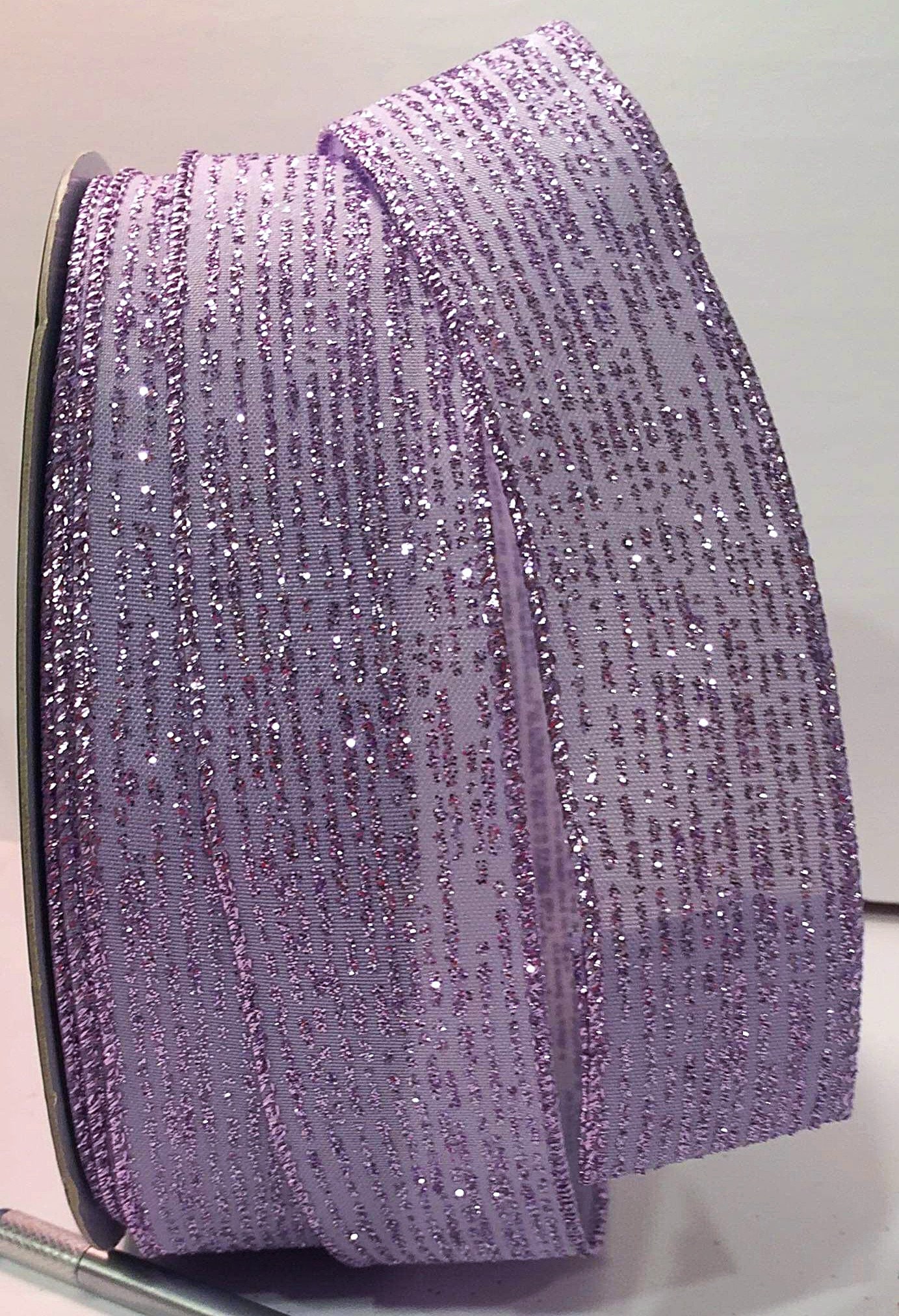 5 Yards of 1.5” Wired Ribbon in Purple With Glitter Stripes, Christmas ...
