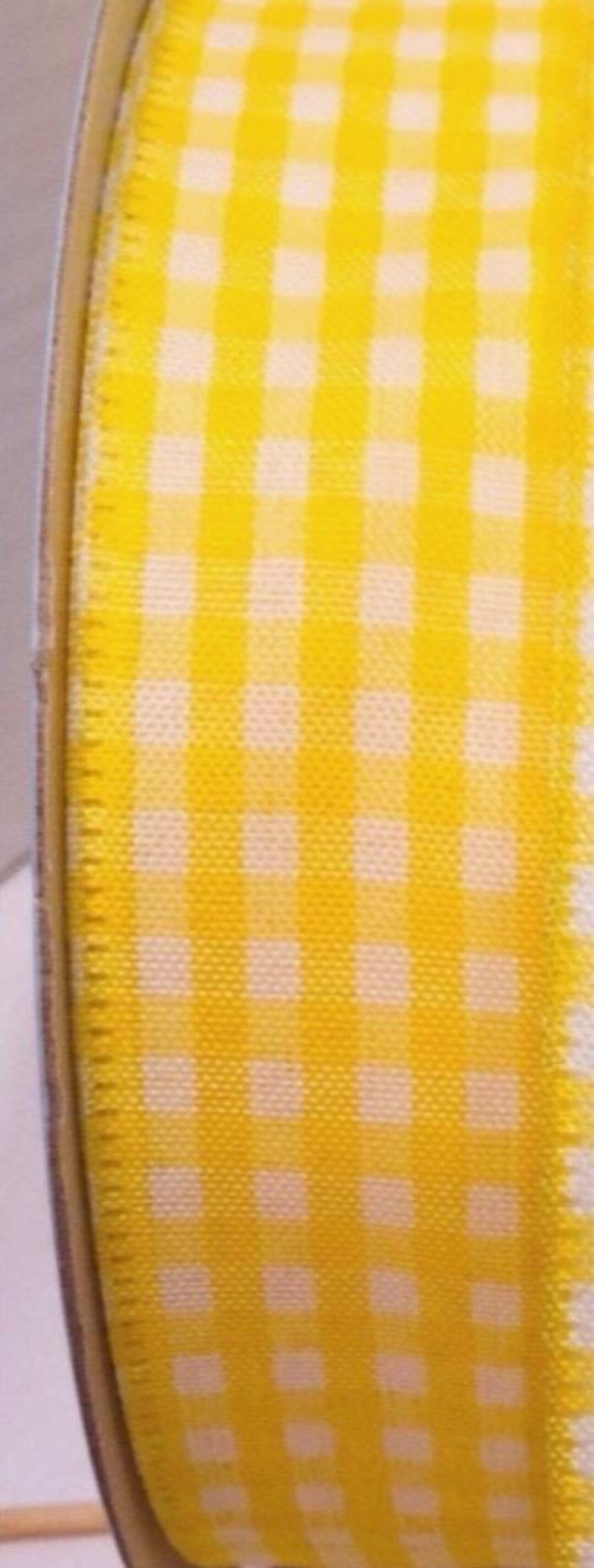 Beautiful 1.5 Inch Wired Gingham Ribbon in Yellow and White - 5 Yards ...