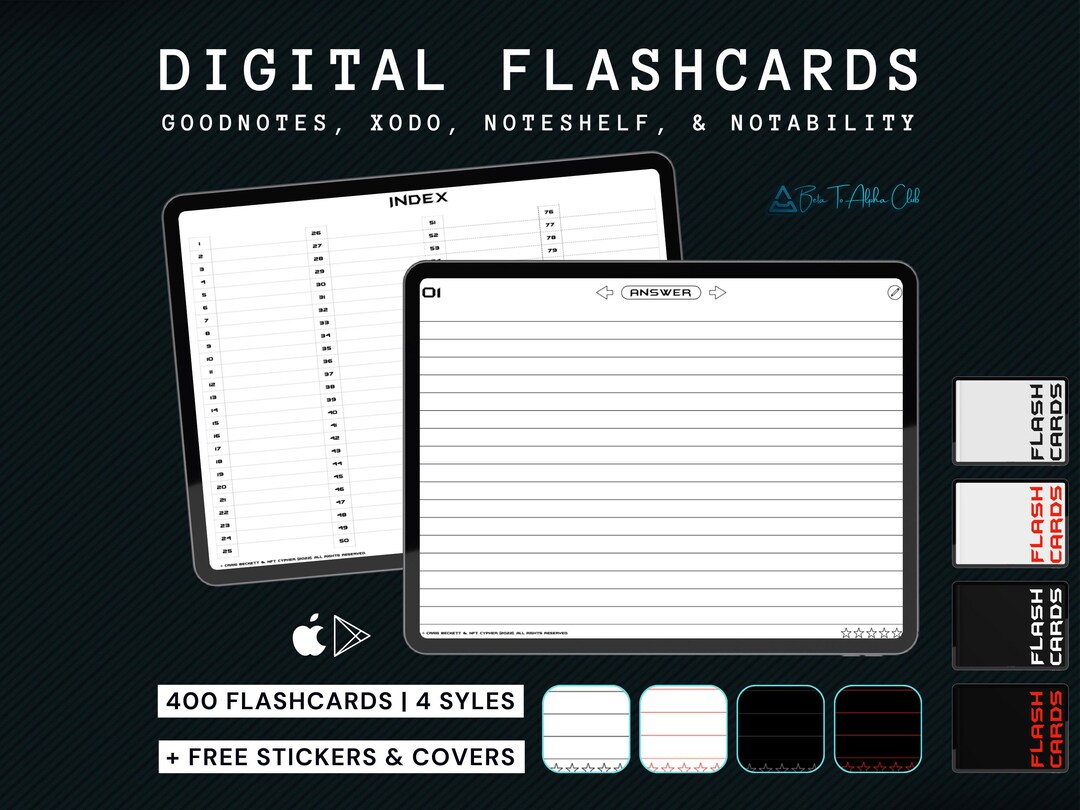 Digital Flashcards, 400 Student Study Flashcards Notebook Goodnotes ...