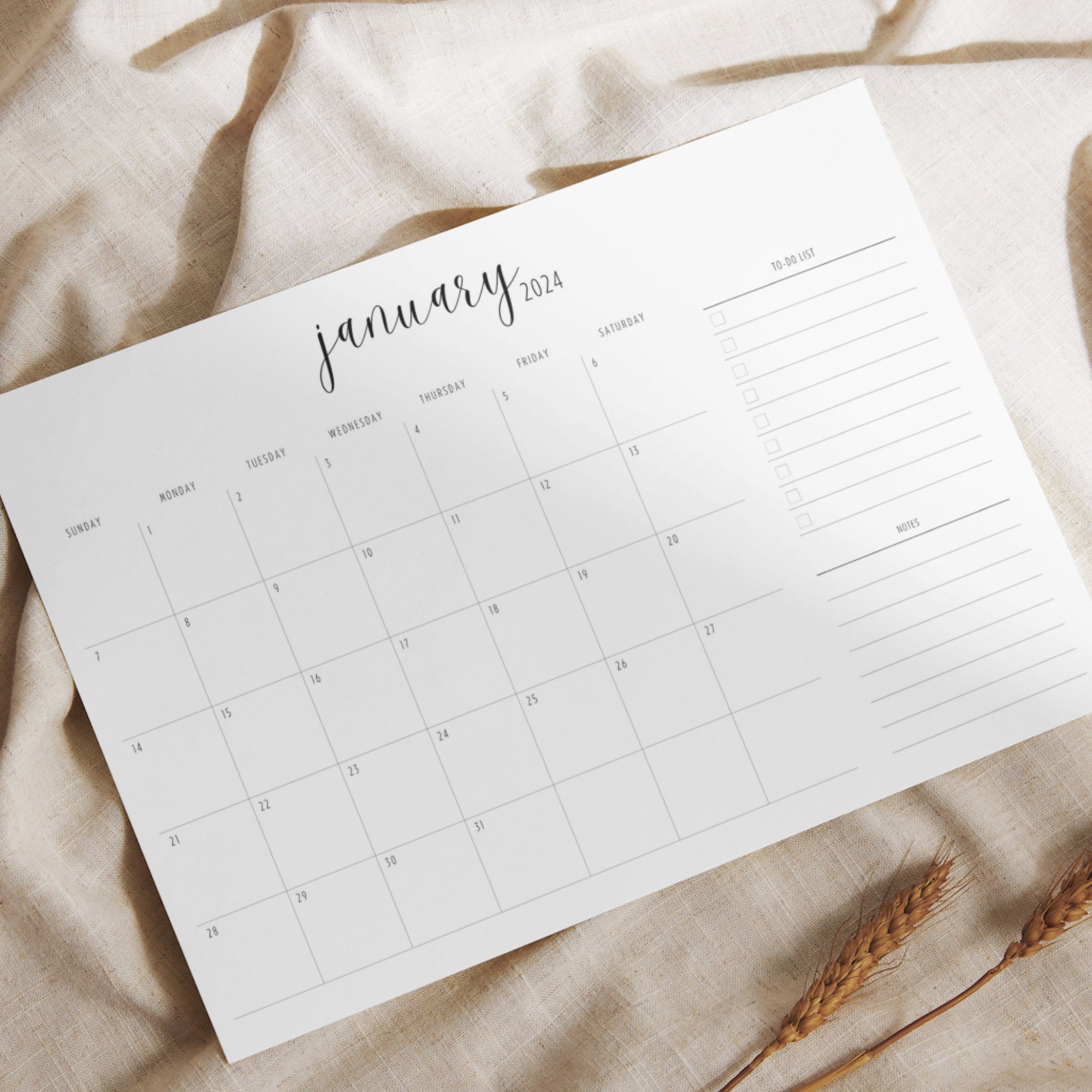 2024 Printable Monthly Calendar, Landscape, Minimalist and Elegant ...