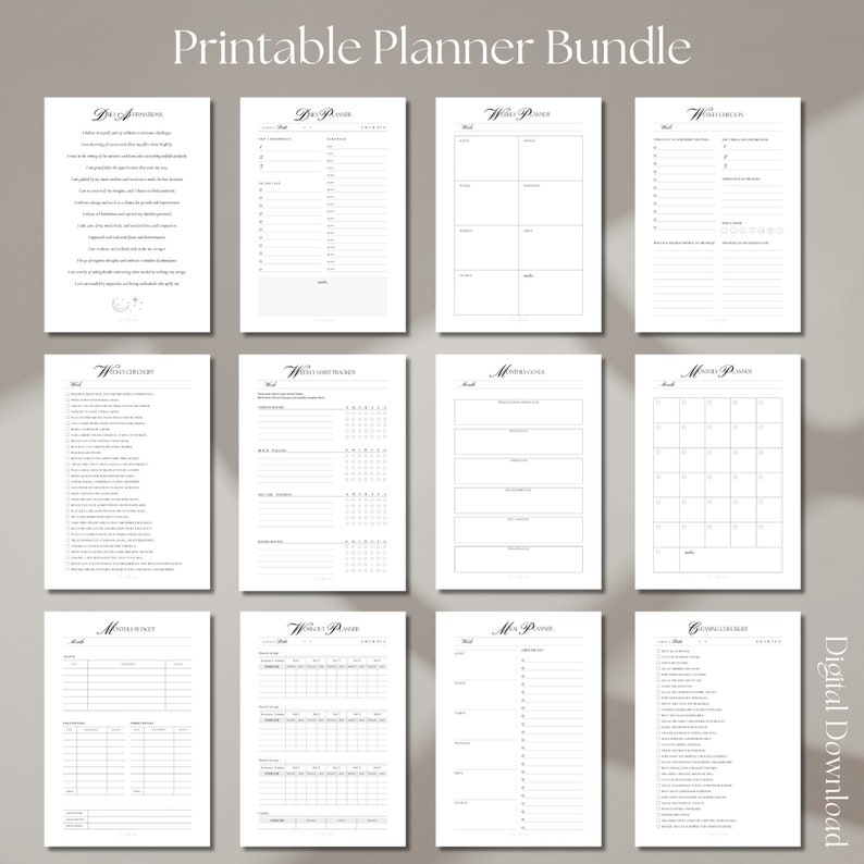 Printable Planner Bundle, Undated Daily, Weekly and Monthly Planners ...