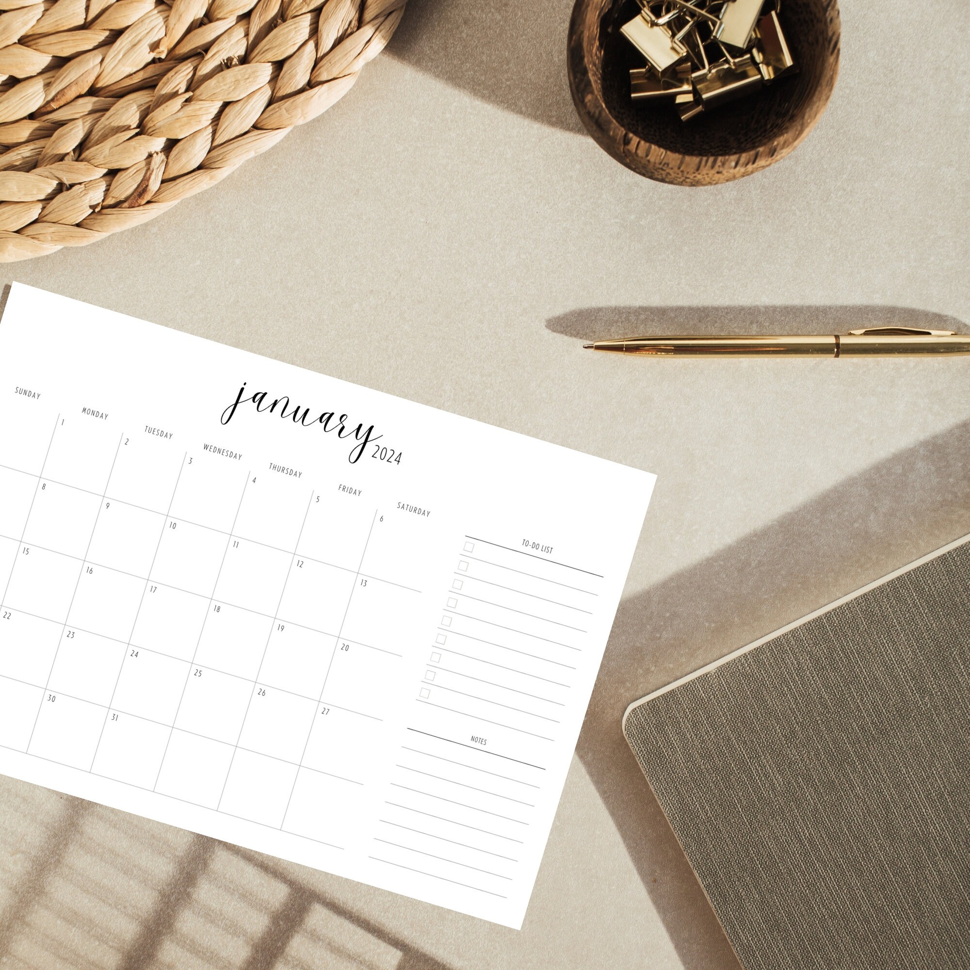 2024 Printable Monthly Calendar, Landscape, Minimalist and Elegant ...