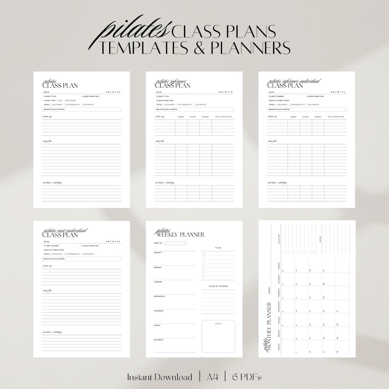 Pilates Class Plan Templates | Reformer + Mat + Planners | Printable ...