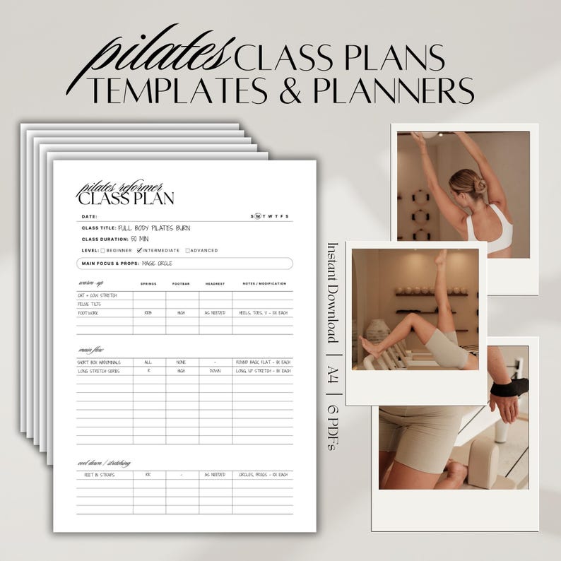 Pilates Class Plan Templates | Reformer + Mat + Planners | Printable ...