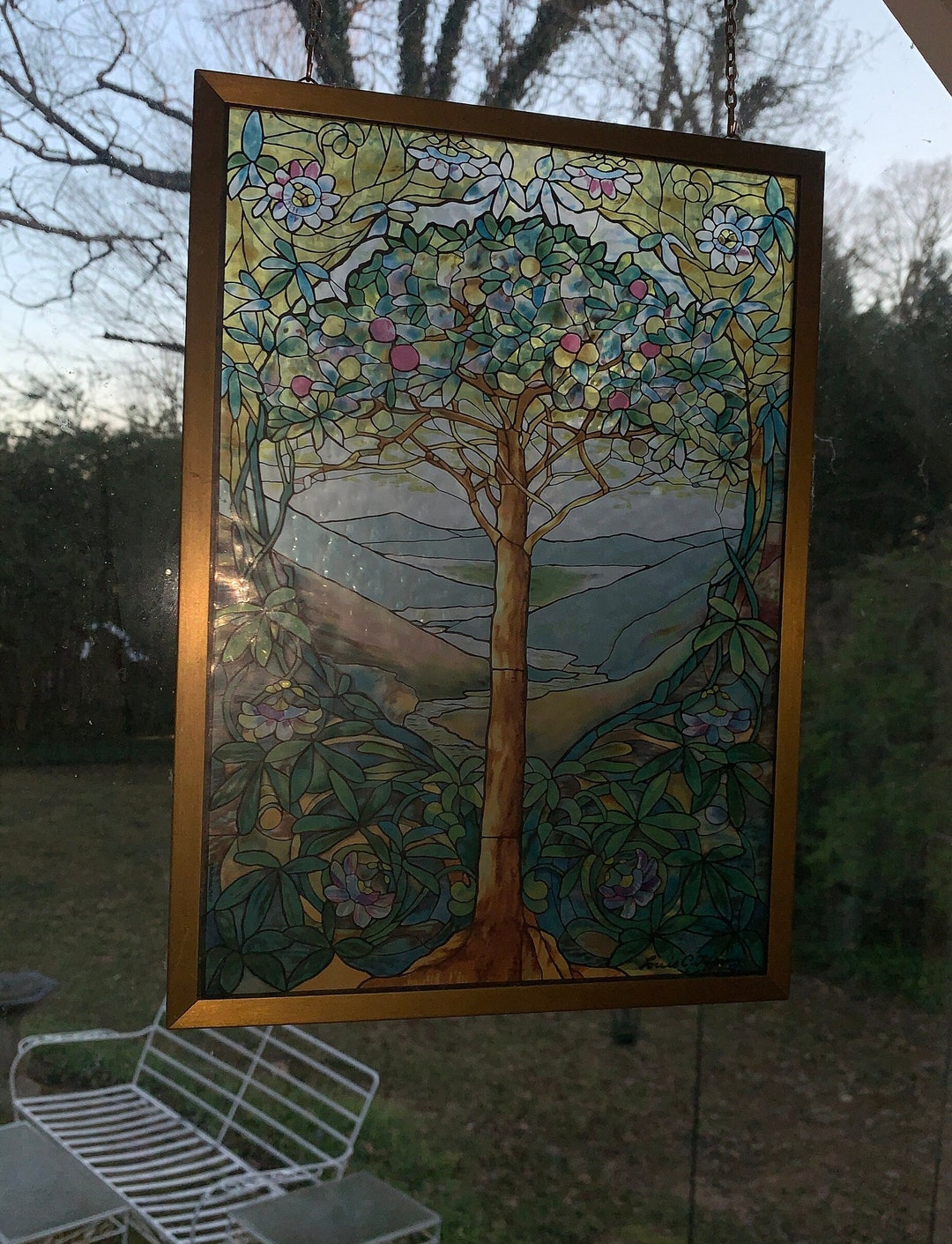 The Tiffany Tree of Life Glass Panel With Brass Frame. - Etsy