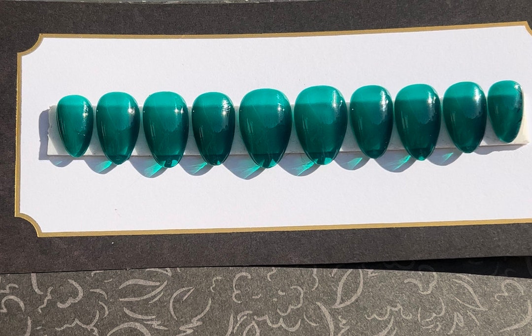 Solid/ Jelly/ Emerald Press on Nails - Etsy