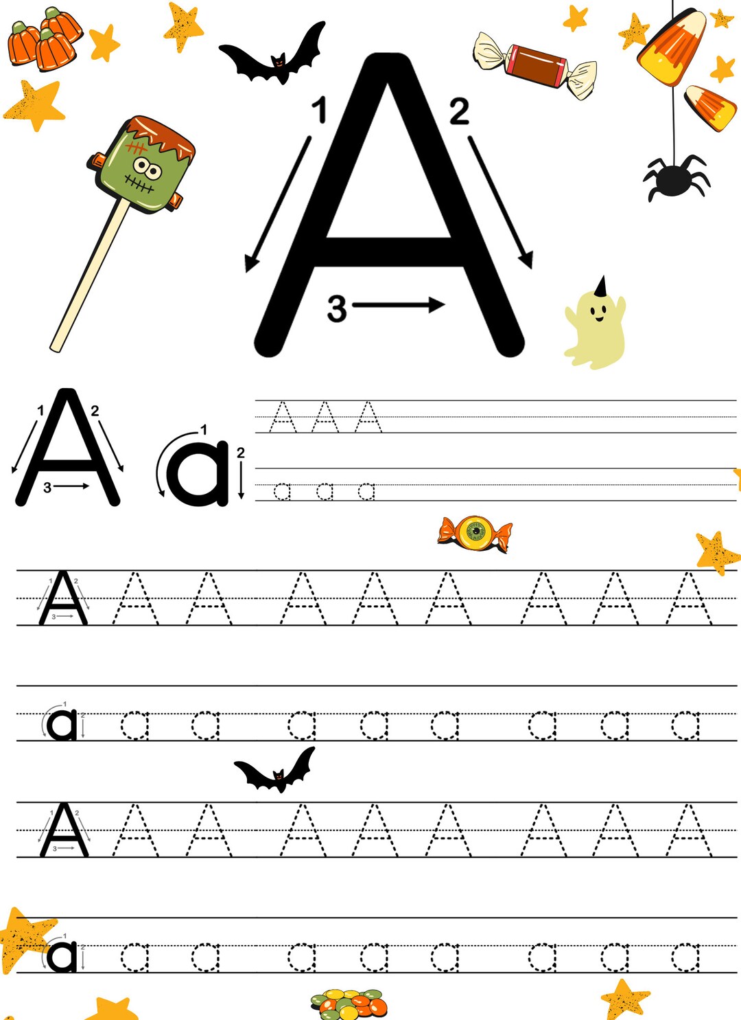 Halloween Letter Tracing Worksheet Pages - Etsy