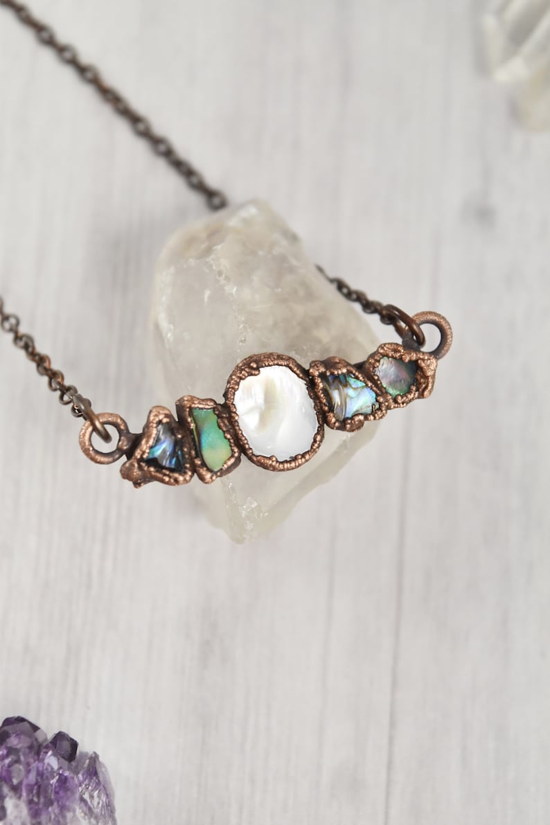 Abalone Pearl Necklace, Mother of Pearl Abalone Necklace, Copper Stone ...