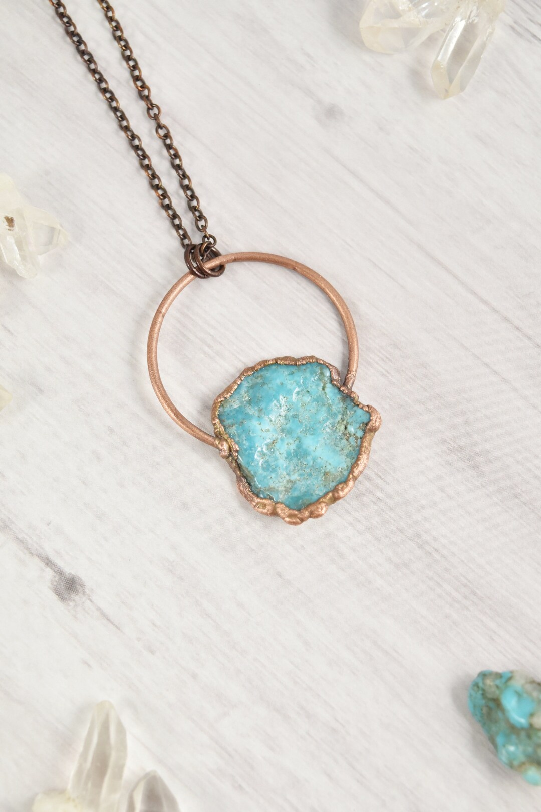 Raw Turquoise Necklace, Statement Copper Necklace, Gemstone Pendant ...