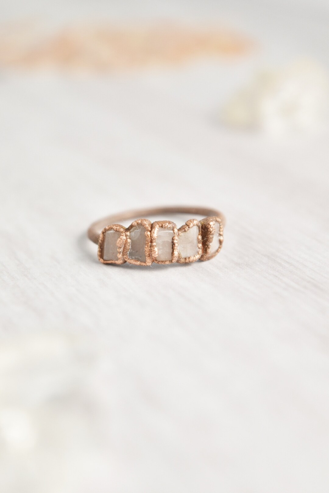 Raw Peach Moonstone Ring, Peach Stone Ring, Stacking Copper Ring, Pink ...