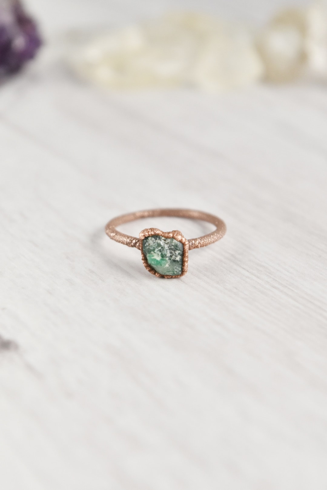 Raw Emerald Ring, Copper Ring, Stone Ring, Uncut Emerald Jewelry, May Birthstone Ring, Natural ...