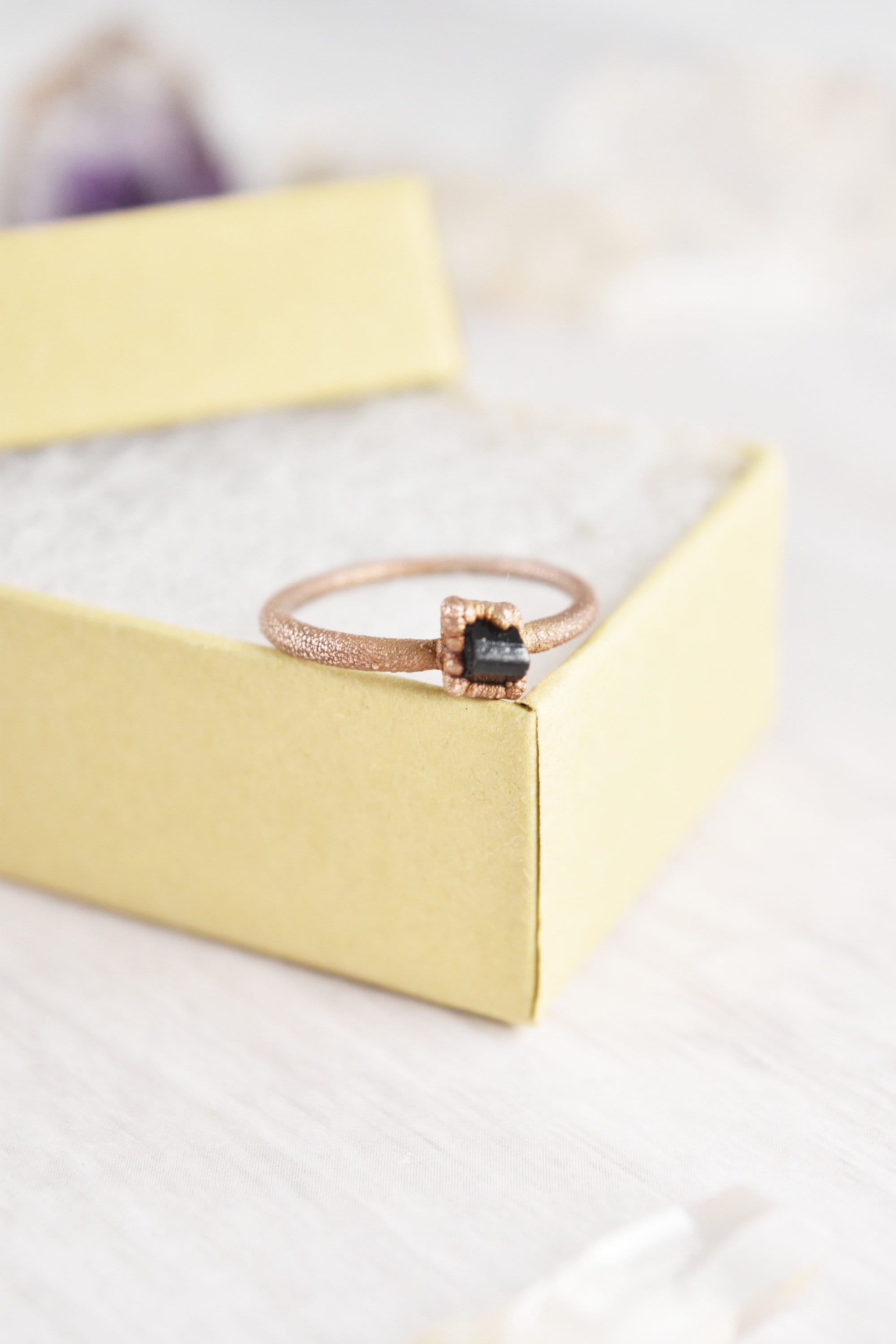 Raw Black Tourmaline Ring, Stacking Ring, Small Stone Ring, Copper Ring ...