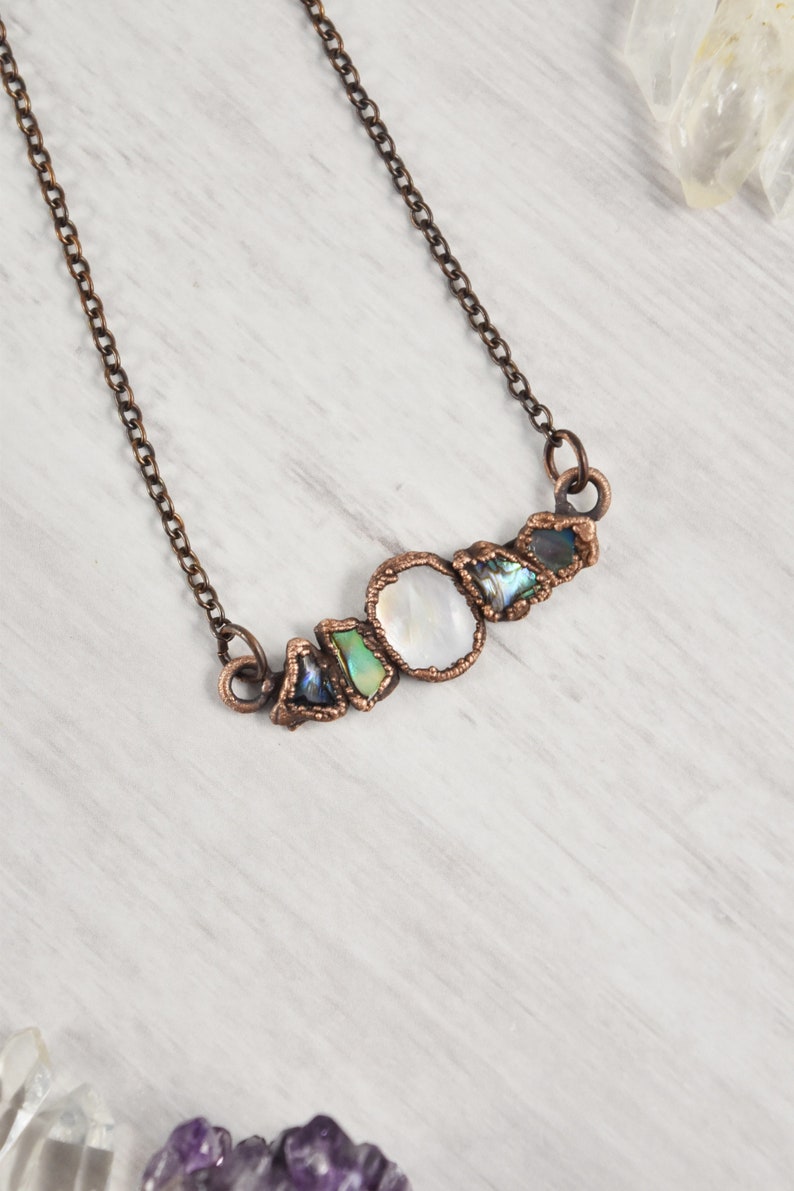 Abalone Pearl Necklace, Mother of Pearl Abalone Necklace, Copper Stone ...