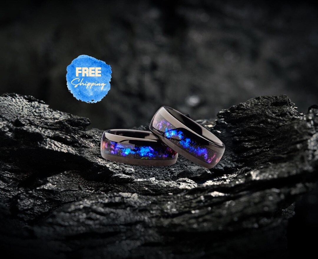 Galaxy Space Nebula Wedding Ring, 8 Mm Tungsten Blue Sandstone Promise ...
