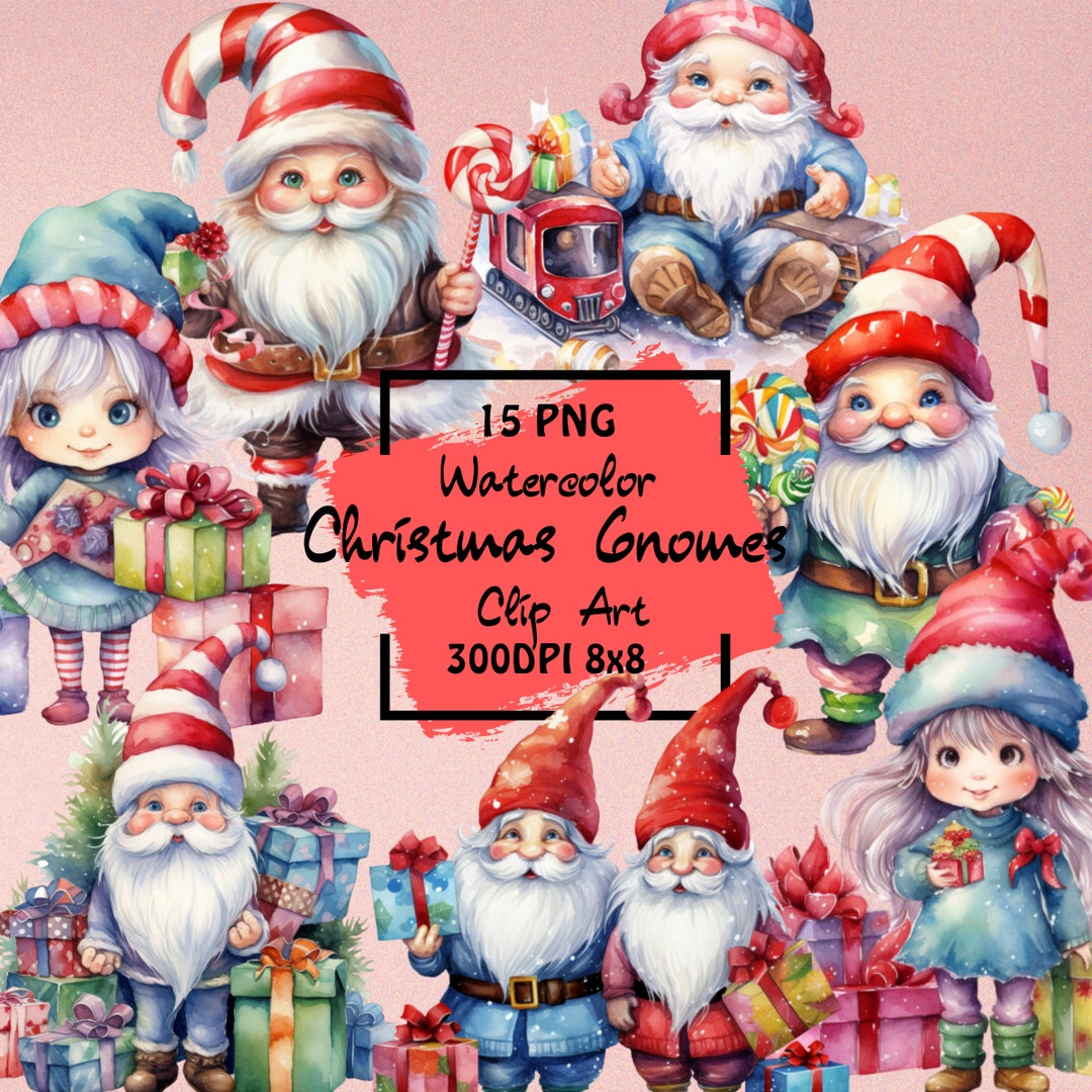 15 PNG Clip Art Watercolor Christmas Gnomes - Etsy