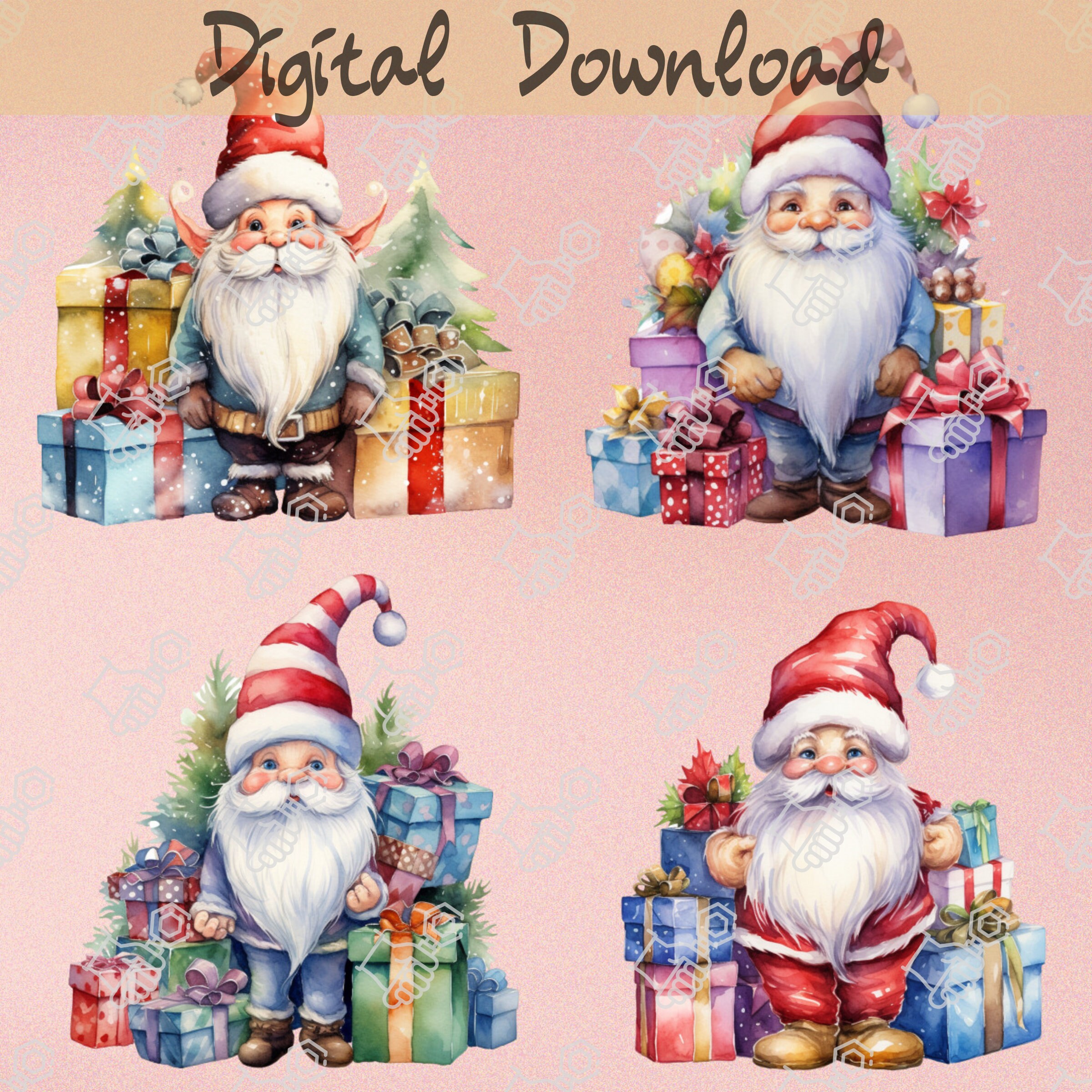15 PNG Clip Art Watercolor Christmas Gnomes - Etsy