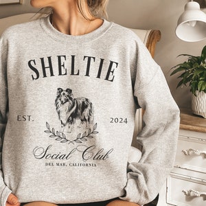 Shetland Sheepdog Social Club Name Sweatshirt, Custom Sheltie Dog Mom ...