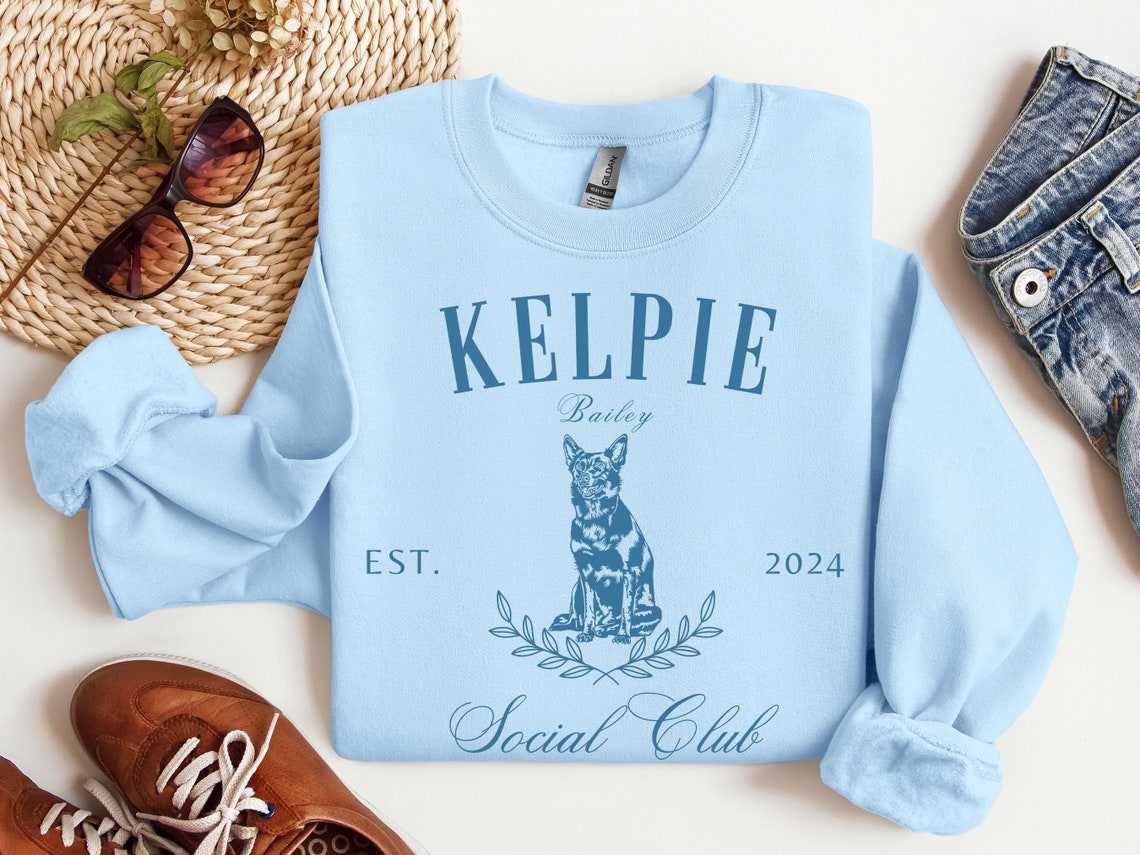 Australian Kelpie Social Club Name Sweatshirt, Custom Dog Mom Crewneck ...