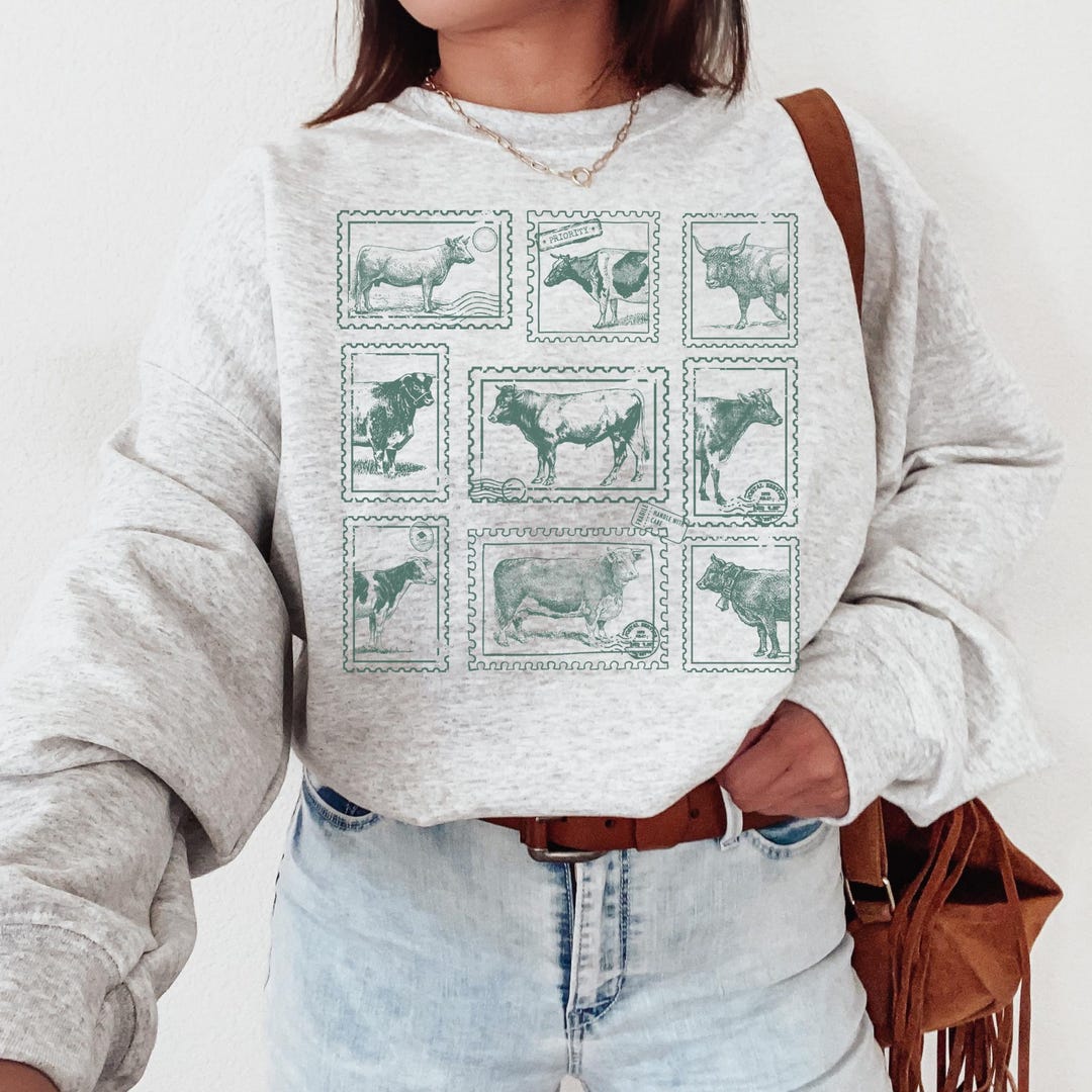 Vintage Cows and Bulls Stamp Sweatshirt, Retro Farmer Western Stamp ...