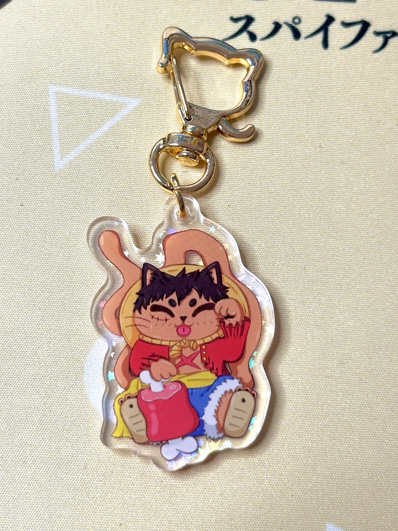 Kawaii Anime Cat Themed Acrylic Keychain Mugiwara Captain Lucky Cat 2in ...