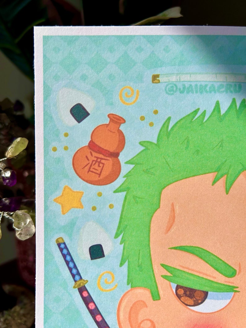 Anime Cute Chibi Mugiwara Crew Swordsman Moss Head Digital Art Print ...