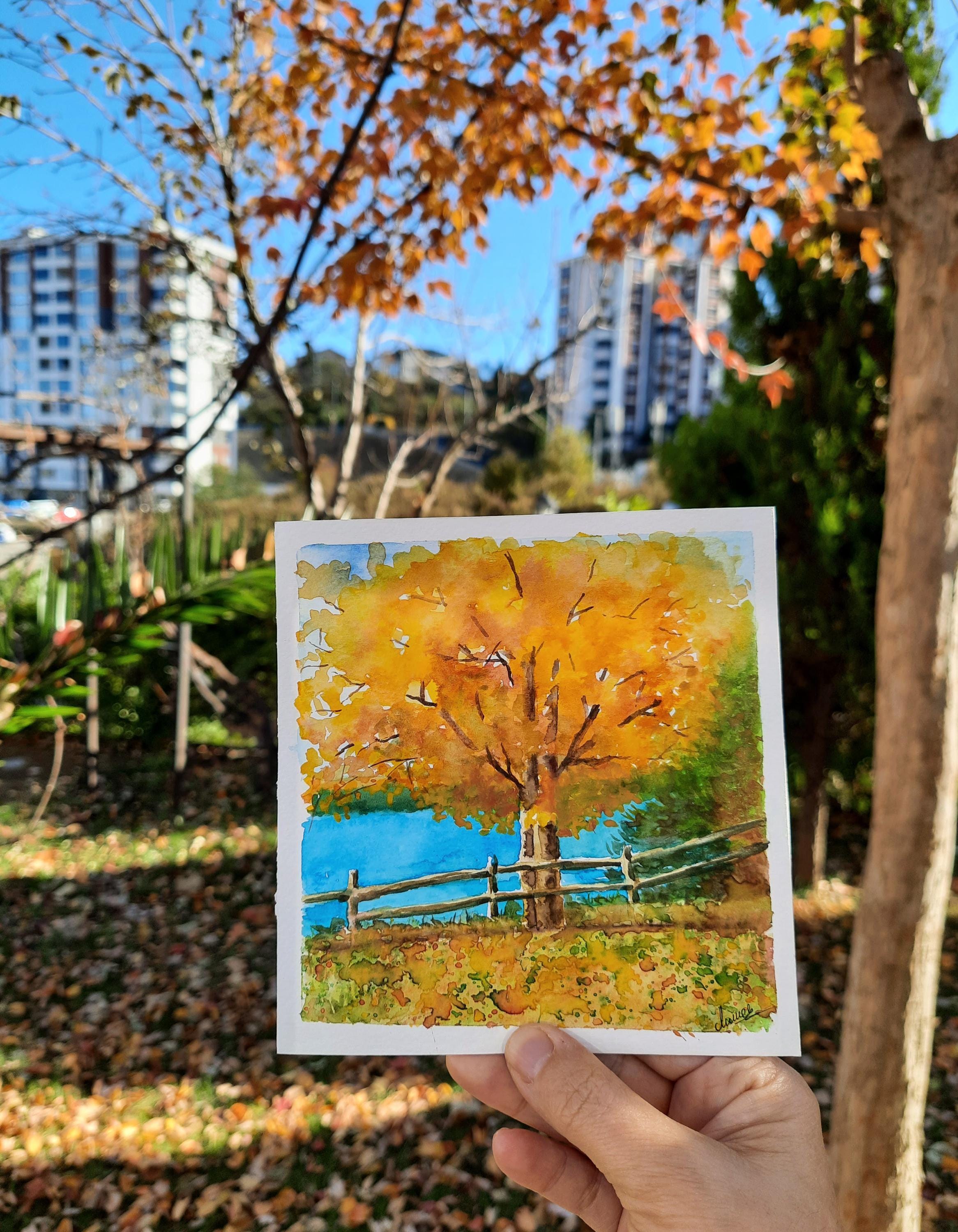 Original Multiple Watercolor Seasons Landscape Wall Art, Autumn, Summer ...