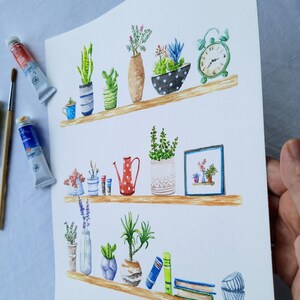 Personalized Watercolor-painted Shelves, Flower Pots Painting ...