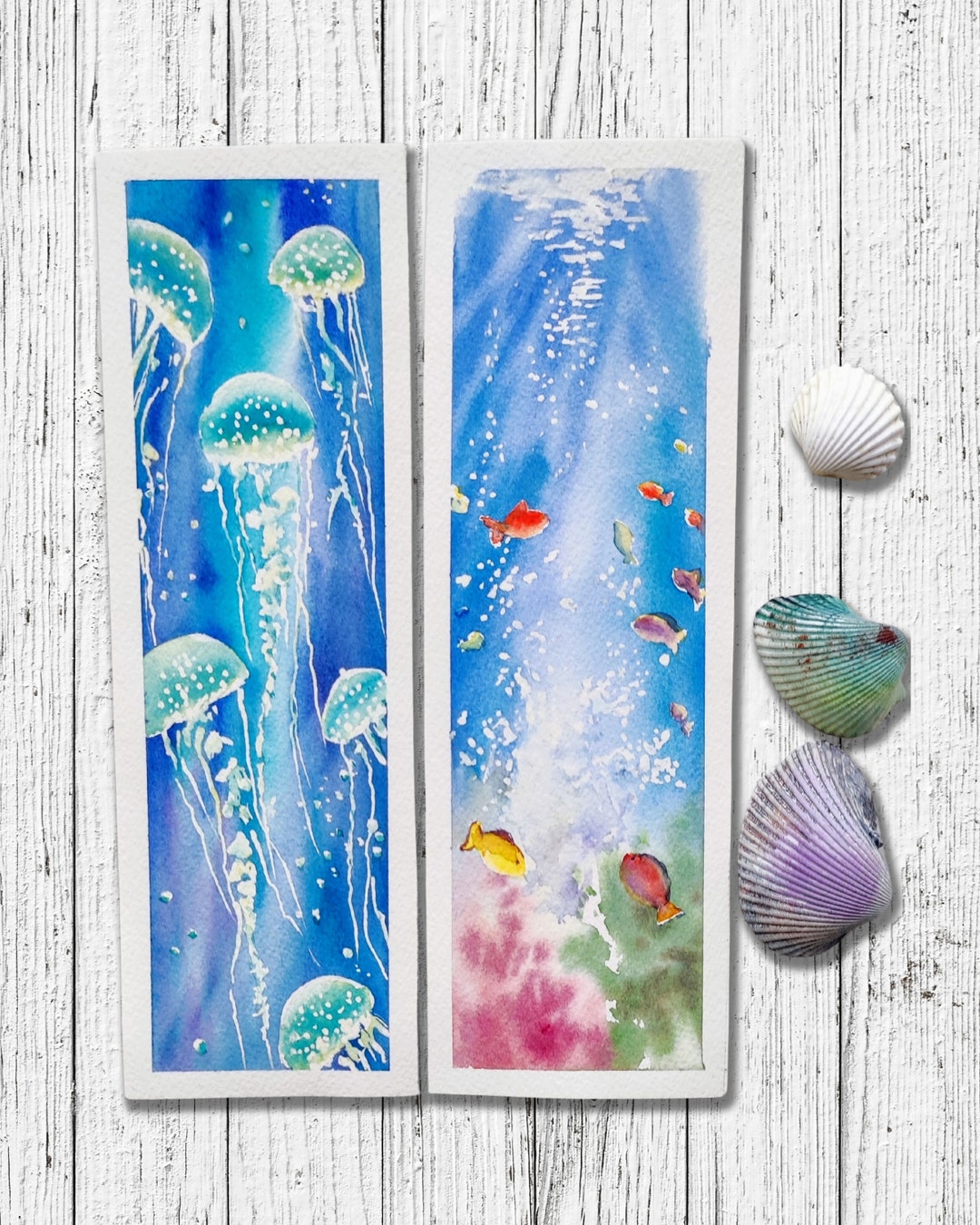 Hand Drawn Watercolor Bookmarks,book Lovers,watercolor Underwater ...