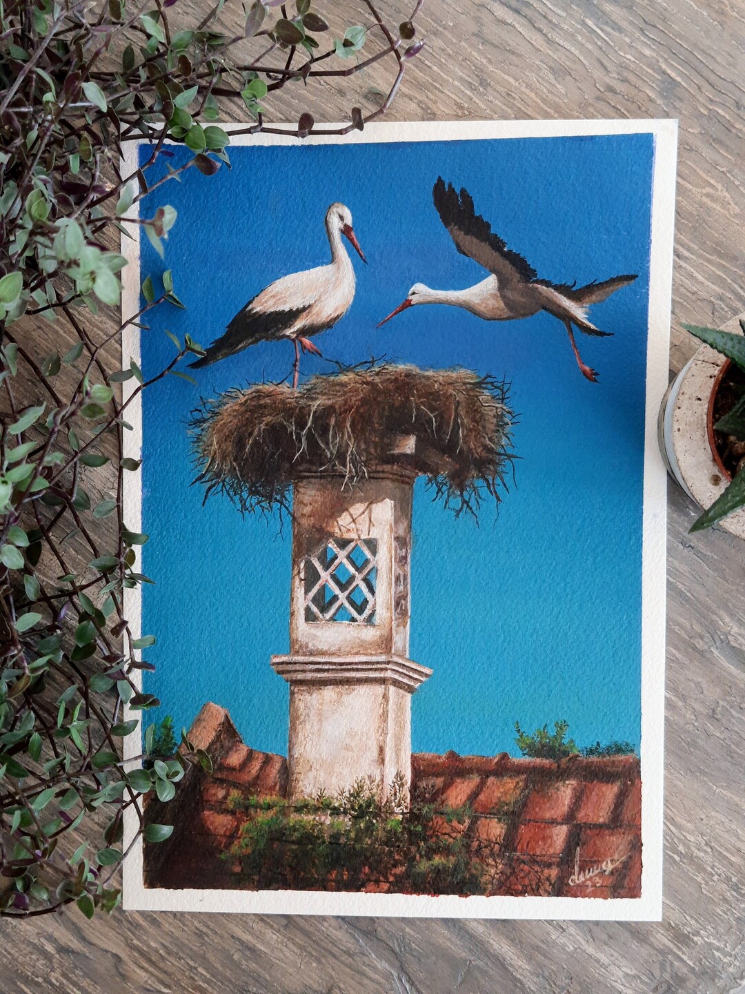 Stork Painting Art Work / Landscape Painting Art/ Acrylic - Etsy