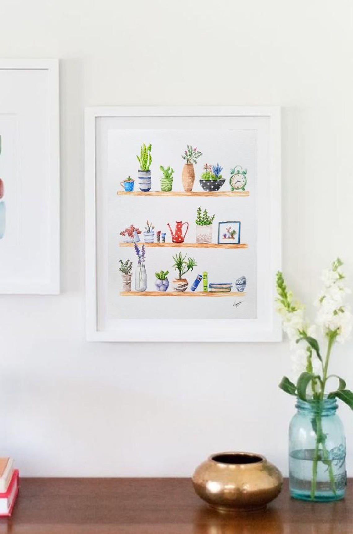 Personalized Watercolor-painted Shelves, Flower Pots Painting ...