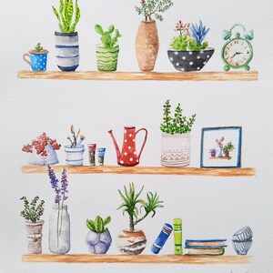 Personalized Watercolor-painted Shelves, Flower Pots Painting ...