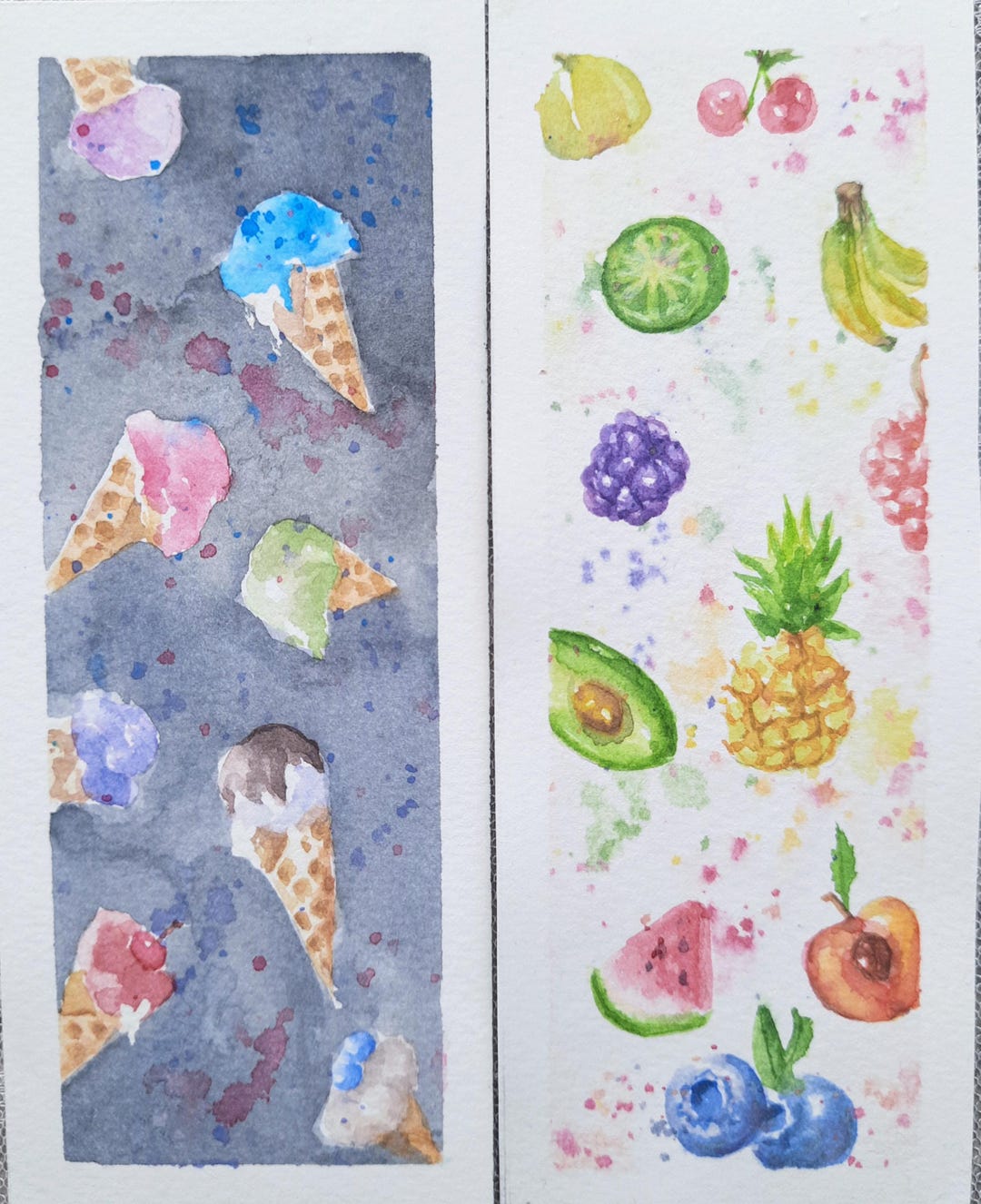 Watercolor Bookmarks With Hand-painted Fruit and Colorful Ice Cream ...