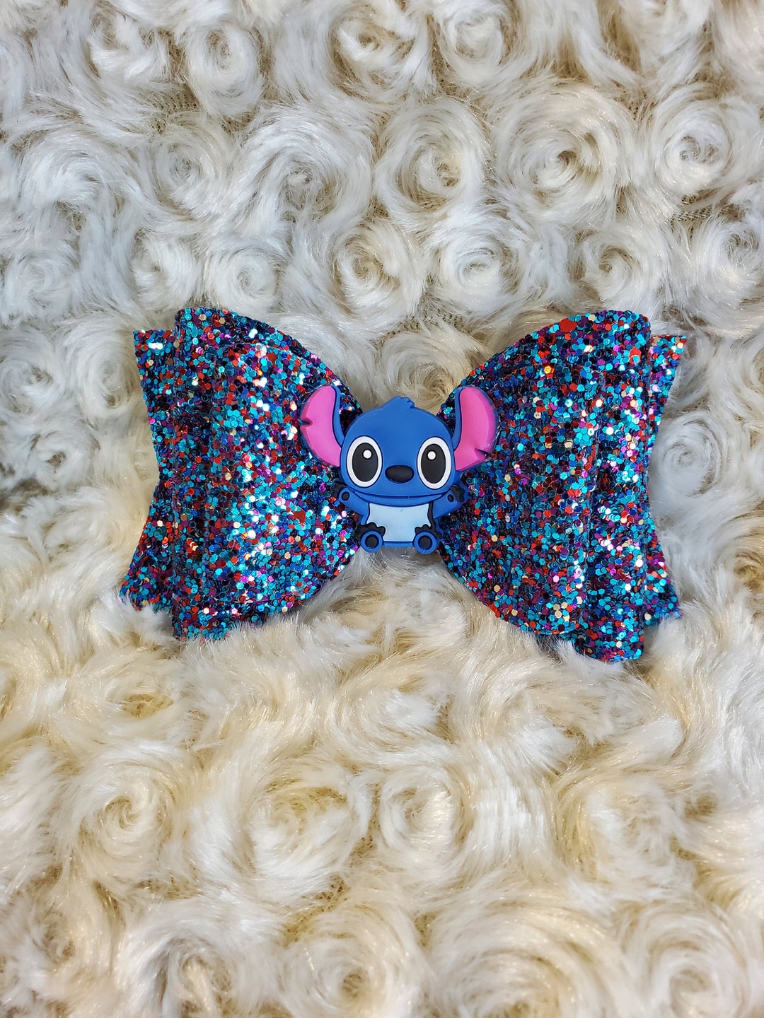 Girls Stitch Bow 4 Inch Bow, Chunky Glitter Back, Bow - Etsy