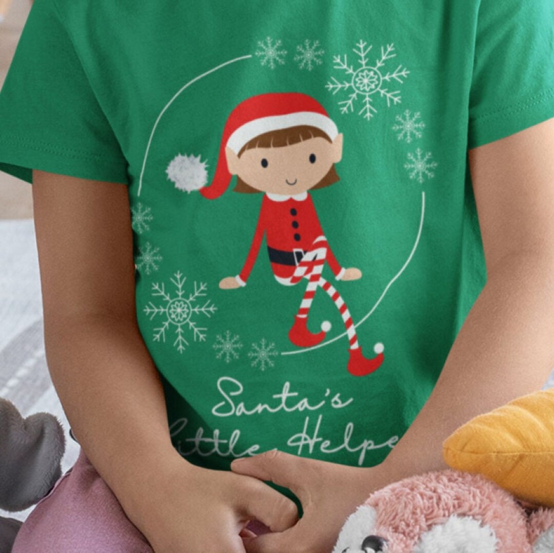 Youth Santa's Little Helper T-shirt, Girl Elf, Happy Elf Christmas ...