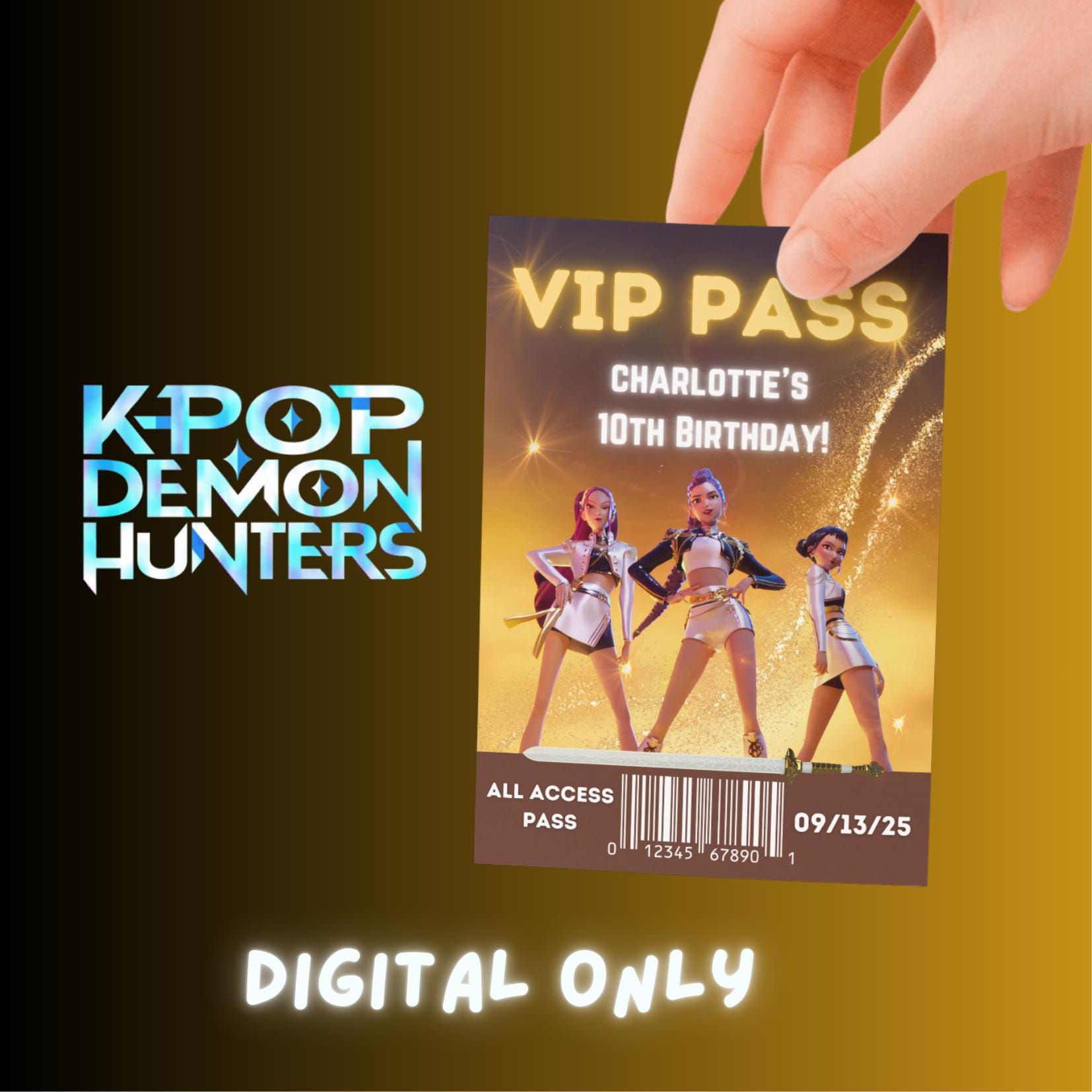 Kpop Demon Hunters GOLDEN Version VIP Pass Digital Template - Etsy