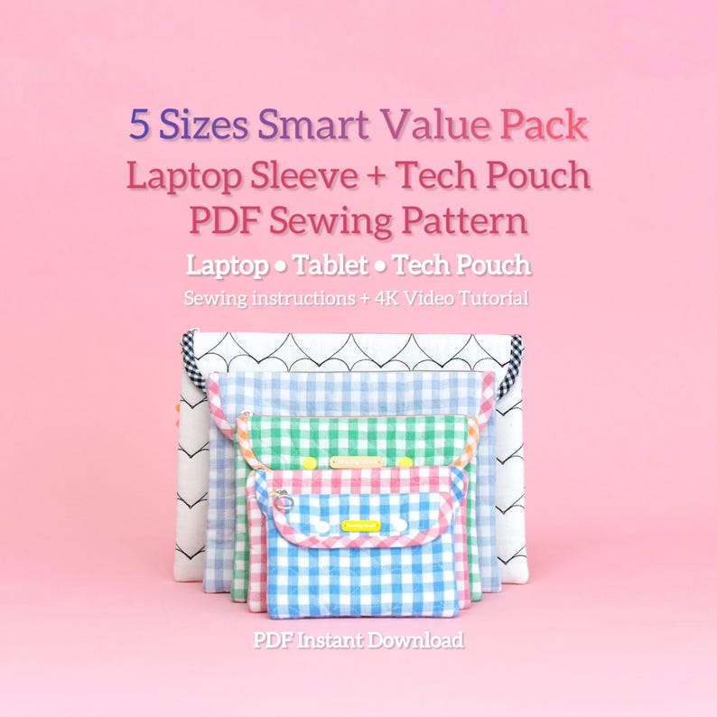 Laptop Sleeve & Tech Pouch PDF Sewing Pattern: 5 Sizes (digital ...