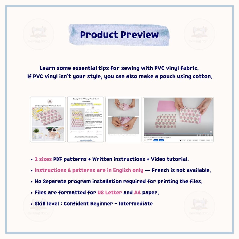 DIY Sewing Pattern PVC Vinyl Pouch "sera" 2 Sizes Pattern + Written ...