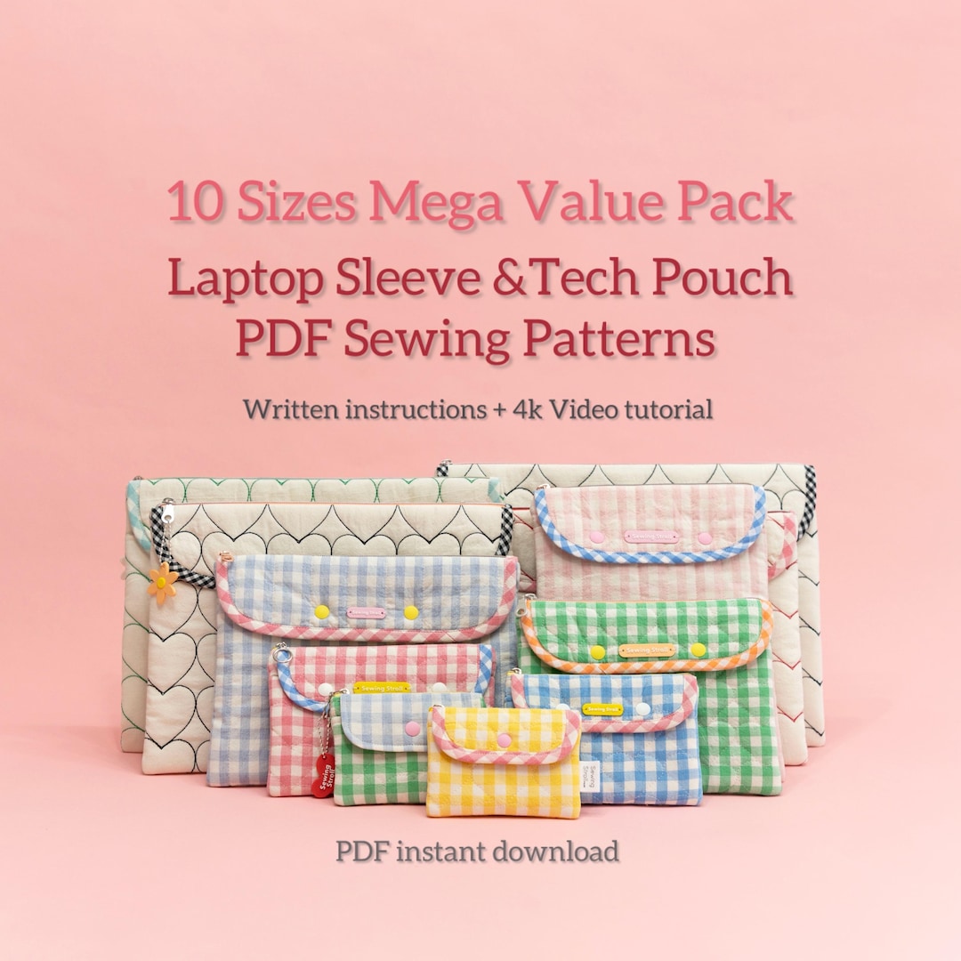Laptop Sleeve Sewing Pattern: 10 Sizes Tech Pouch With Flap (PDF ...