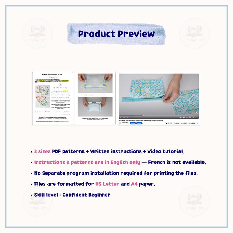 DIY Divided Pouch "elise" 3 Sizes Sewing Templates Pattern With Youtube ...