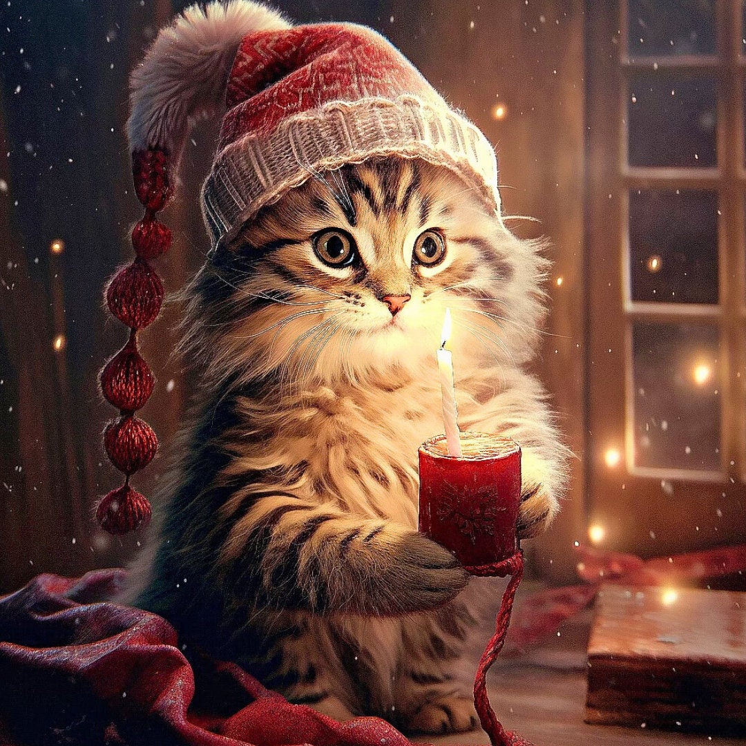 Printable Christmas Cat - Etsy