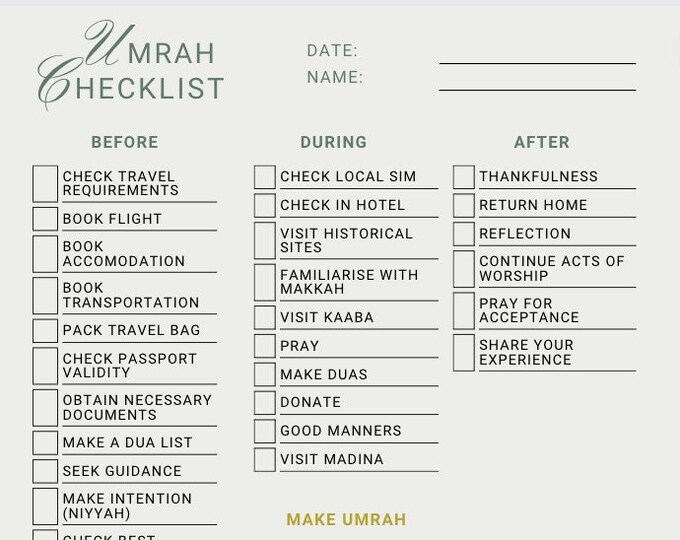 Umrah Travel Checklist - Etsy Umrah Travel Checklist - Etsy