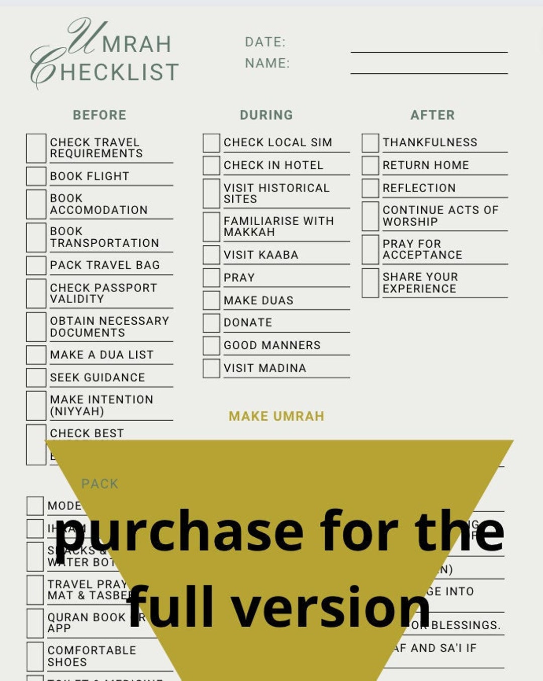 Umrah Travel Checklist - Etsy Umrah Travel Checklist - Etsy