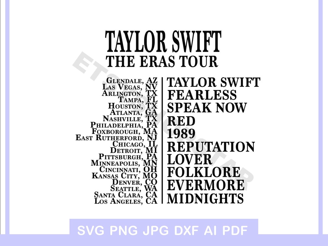 Taylor Swift the Eras Tour Png Taylor Swift Concert Cities - Etsy Australia