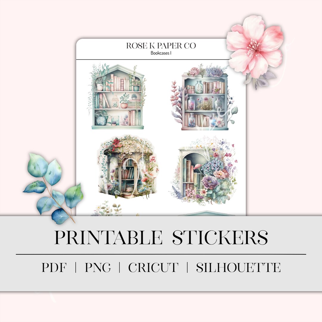 Bookcases Printable Stickers for Your Planner, Hobonichi, Dot Grid ...