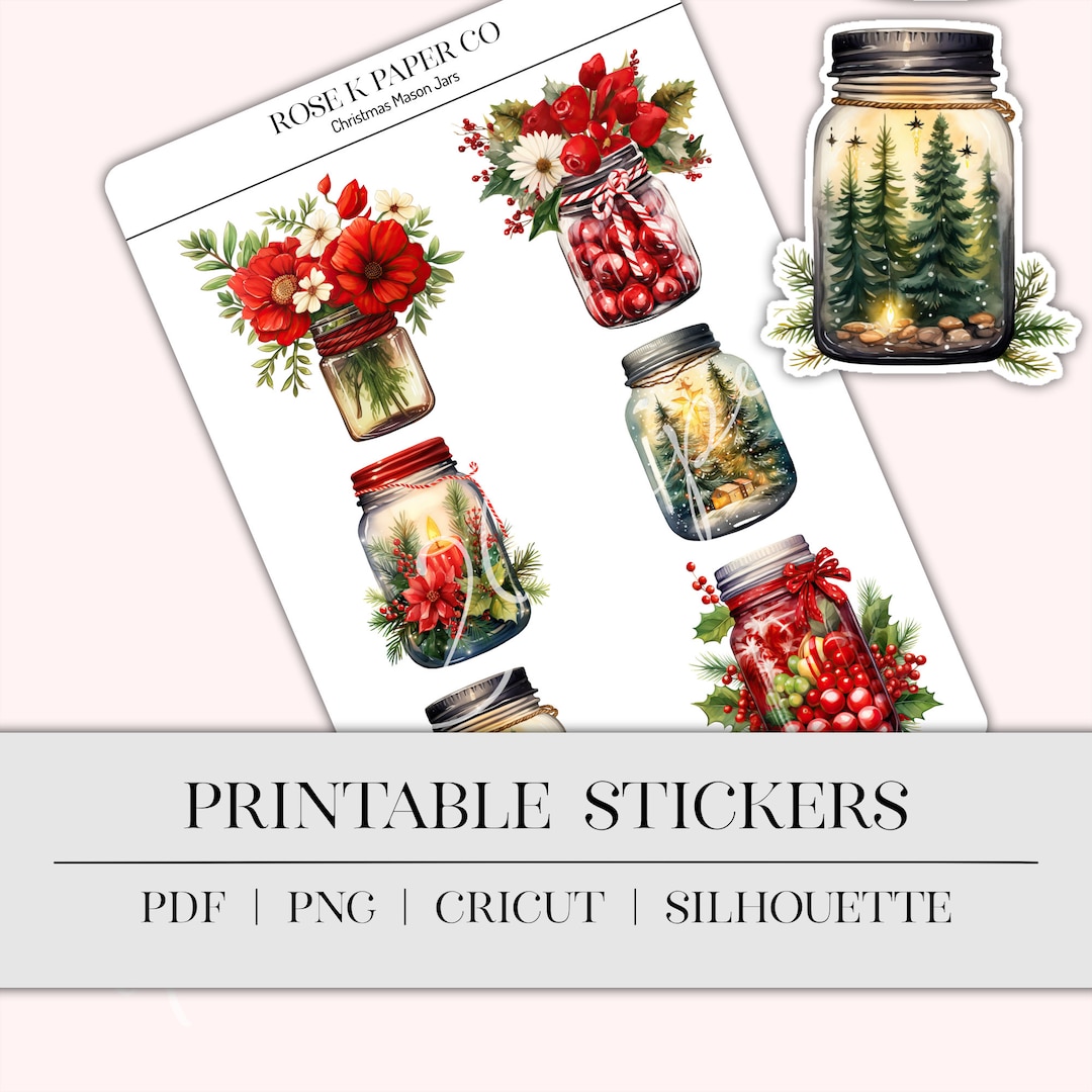 Christmas Mason Jars Printable Stickers | Autumn Fall | Decorative ...