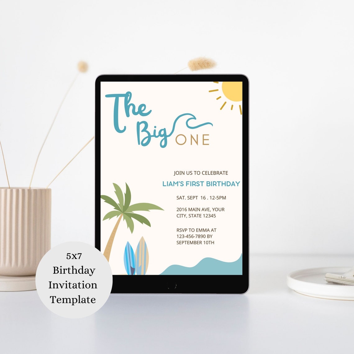 The Big One Birthday Invitation, Surf Birthday Invitation Template, the ...