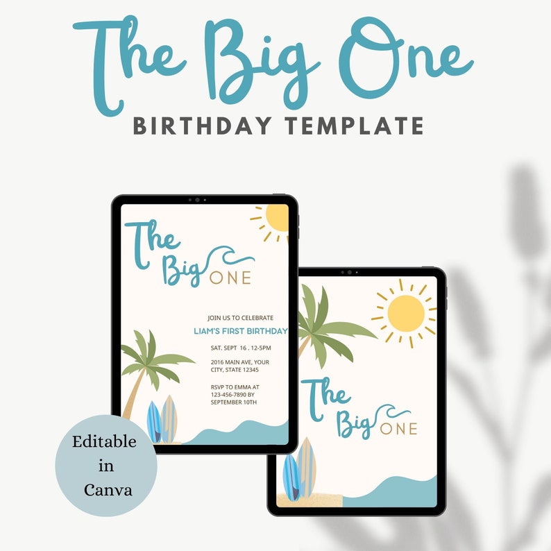 The Big One Birthday Invitation, Surf Birthday Invitation Template, the ...