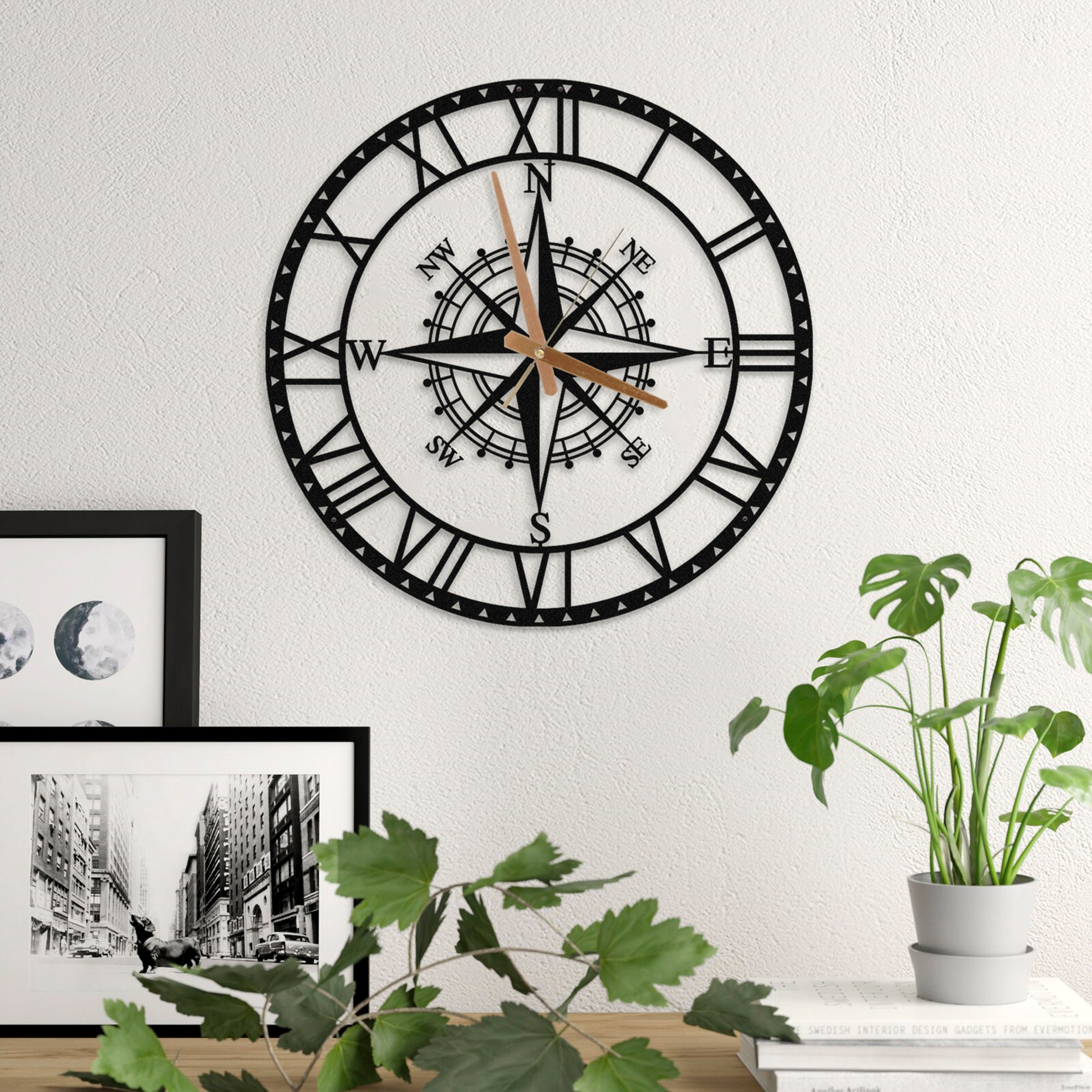 Compass Wall Clock, Large Clocks for Wall, Nautical Wall Clock, Wall ...