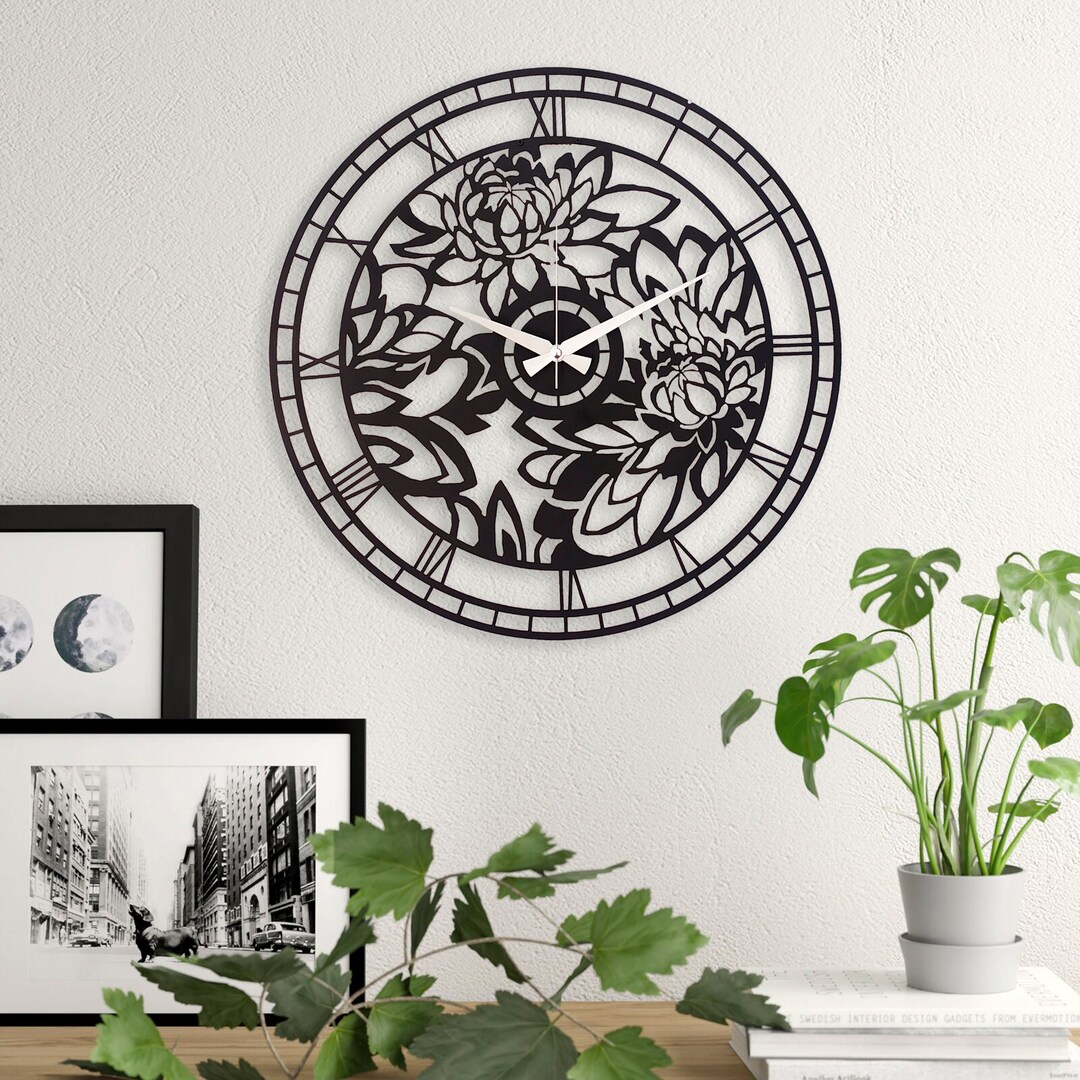Floral Wall Clock, Large, Farmhouse, Kitchen Wall Clock, Country Wall ...
