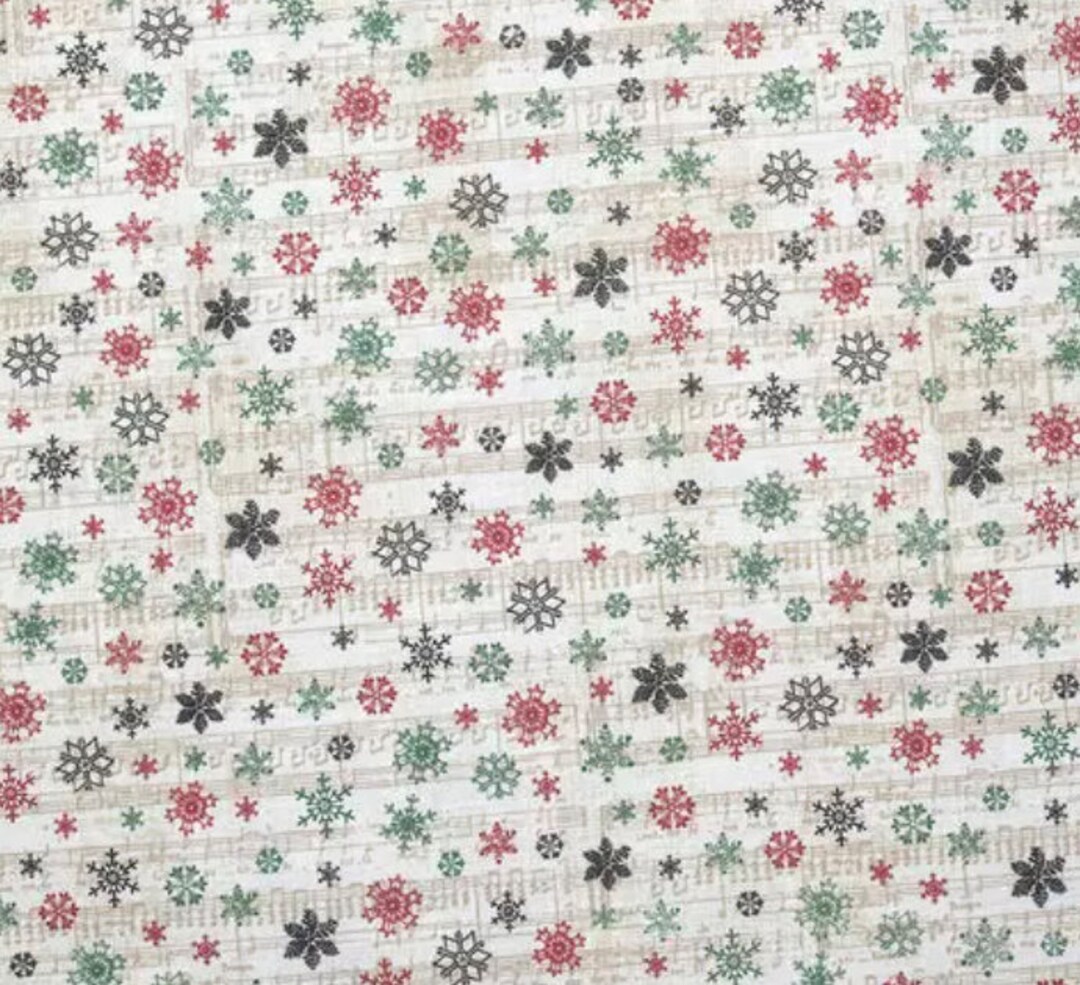 Multicolor Snowflakes on Music Christmas Cotton Fabric | Cotton Fabric ...